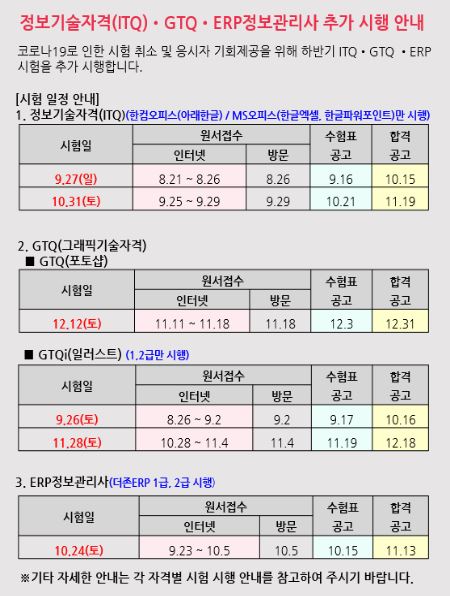 정보기술자격(ITQ)/GTQ/ERP정보관리사 추가 시행 안내 > 공지사항 | 한국교육정보센터